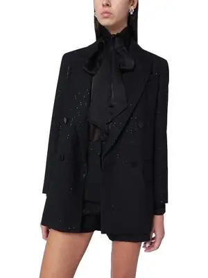 Max Mara Max Mara Pianoforte Double-Breasted Sequin Wool Blazer Black