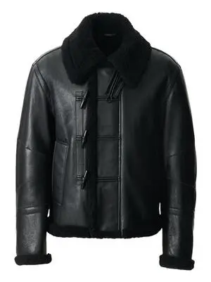 Mackage Shearling Aviator Jacket With Toggle Front - Black-black