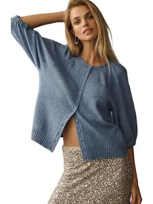 Anthropologie Puff-sleeve Cardigan Sweater - Heather Cornflower