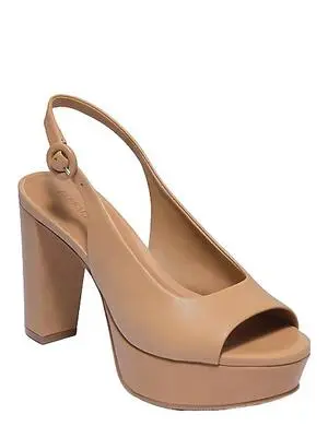 Bernardo Vega Peep-toe Platform Slingback Heels - Neutral