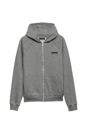 Prada Logo Zip-up Hoodie - Grey