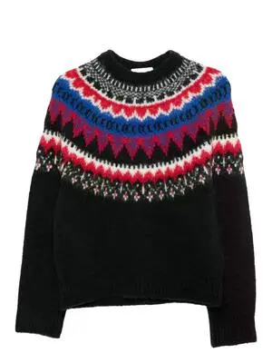 Closed Fair-isle Pullover Sweater - Black
