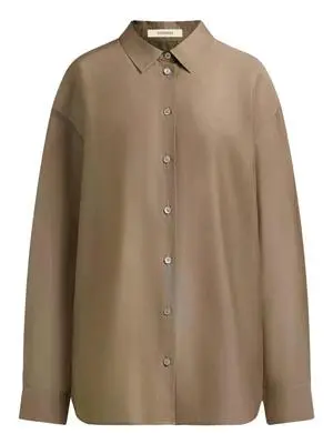 12 STOREEZ Mother-of-Pearl Button-Fastening Shirt Brown