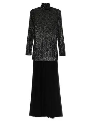 Norma Kamali Sequin-embellished Roll-neck Gown - Black