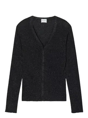 Closed Metallic-effect Ribbed Cardigan - Black