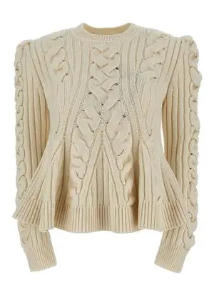 Alexander McQueen Peplum Braided Sweater - White