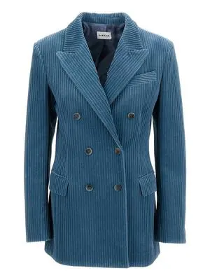 PAROSH Double-breasted Corduroy Jacket - Sky Blue