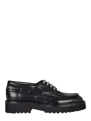 DOUCAL'S Leather Lace-up Loafers - Black