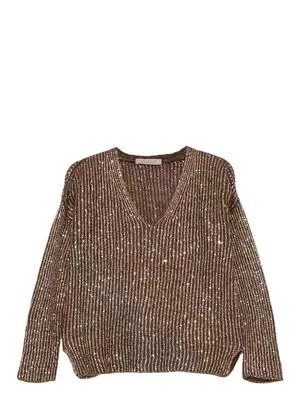 D.exterior Sequin-embellished V-neck Sweater - Brown
