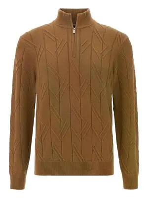 Boggi Milano Half-zip Ribbed Knit Sweater - Brown