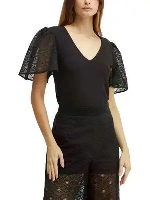Karl Lagerfeld Lace Sleeve Blouse - Black