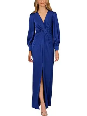 Aidan Mattox Twist Front Satin Gown - Royal Sapphire