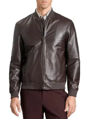 Ted Baker London Waggoner Leather Bomber Jacket - Chocolate