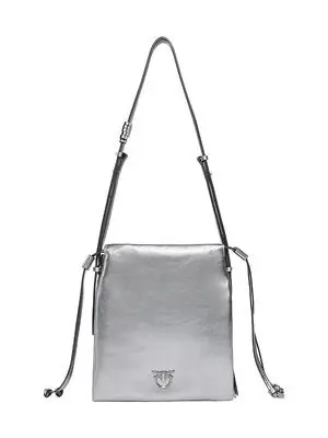 Pinko Slouchy Mini Metallic Suede Shoulder Bag - Silver
