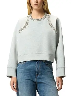 Pinko Minestra Embellished Crewneck Sweater - Light Grey