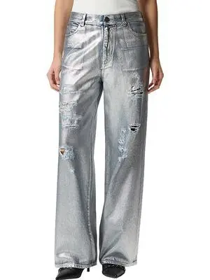 Pinko Lauryn Loose Coated Jeans - Laminated Silver
