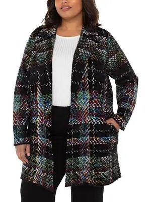 LIVERPOOL Notched Lapel Sweater Coat - Black Multi Plaid