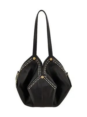 Versace Protea Studded Leather Shoulder Bag - Black