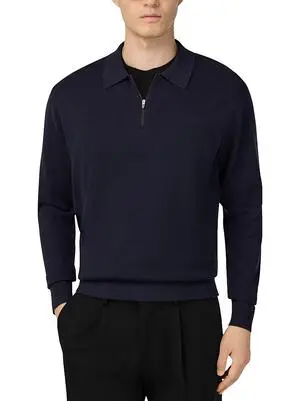 Boggi Milano Superfine Merino Wool Knitted Polo Shirt Exclusive - Navy Blue