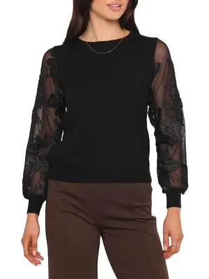 PETAL & PUP Cailin Sheer Sleeve Knit Top - Black