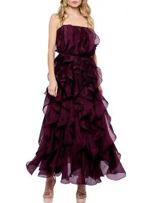 CIEBON Irina Structured Ruffle Cocktail Dress - Plum