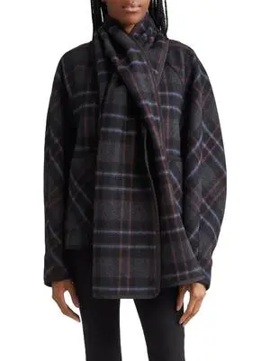 Veronica Beard Martine Plaid Wool-blend Dickey Scarf Coat - Black Multi