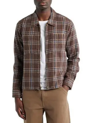 CORRIDOR Venice Plaid Cotton Zip-up Shirt Jacket - Brown