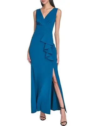 Eliza J Laguna Ruffle Mermaid Gown - Peacock
