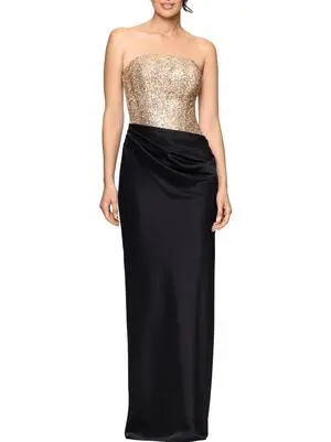 BETSY & ADAM Sequin Bodice Strapless Gown