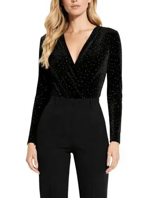 NOCTURNE Plunge V-neck Embellished Bodysuit - Black