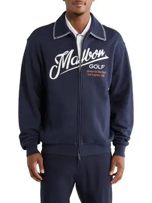 MALBON Maxwell Logo Zip-up Cotton Sweatshirt - Navy