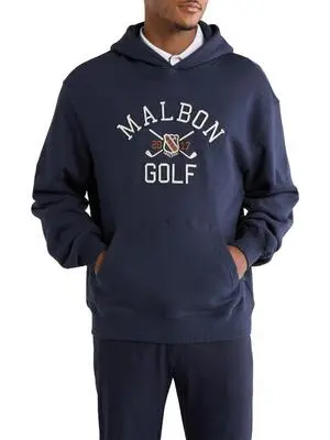 MALBON Fesque Crest Cotton Graphic Hoodie - Navy