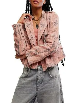 Free People Lotty Jacquard Cropped Jacket - Rose Smoke