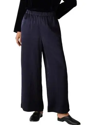 Eileen Fisher Crinkle Satin Wide Leg Ankle Pants - Ink