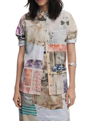 Desigual Collage Print Cotton Button-up Shirt - Beige
