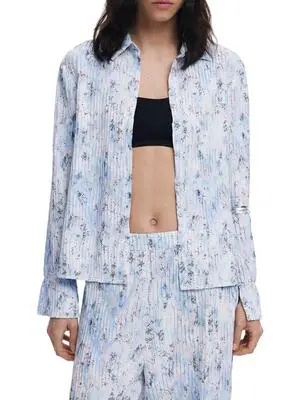 Desigual Abstract Print Plissé Button-up Shirt - Blue