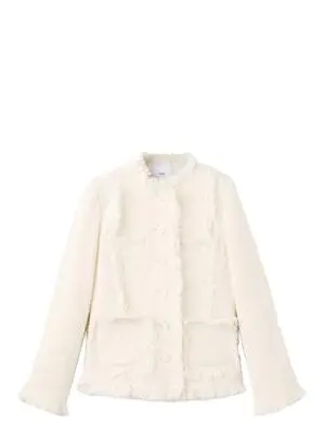 Mango Fray Trim Tweed Jacket - Off White