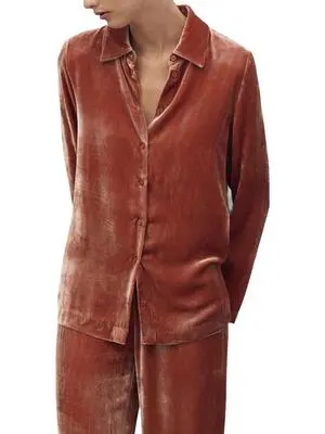 Mango Velvet Button-up Shirt - Burnt Orange
