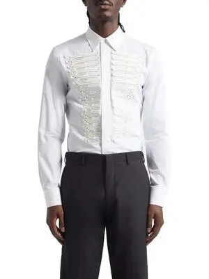 Alexander McQueen Ceremonial Soutache Embellished Cotton Poplin Button-up Shirt - Optical White