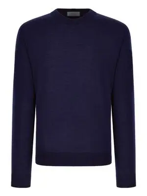 Canali Nuvola Seamless Merino Wool Crew Neck Blue