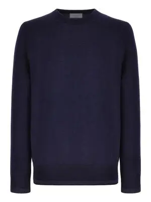 Canali Wool Crewneck With Tweed Inserts - Blue