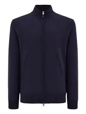 Canali Merino Wool Fine Knit Cardigan - Blue