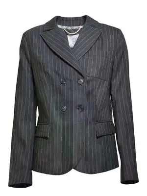 True Royal Pinstripe Pattern Double-breasted Blazer - Grey