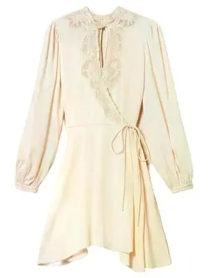 TWINSET Lace-insert Wrap Dress - Neutrals