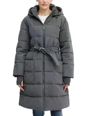 Armani Exchange Hooded Belted Quilted Coat - Grey
