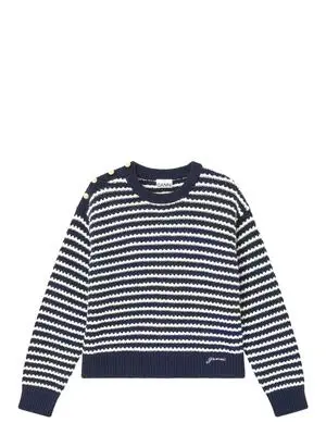 GANNI Striped Button-detailed Sweater - Blue