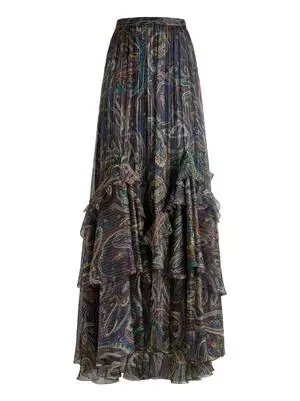 Etro Paisley-motif Silk Maxi Skirt - Black