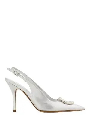 FERRAGAMO 90mm Gancini Slingback Pumps - Silver