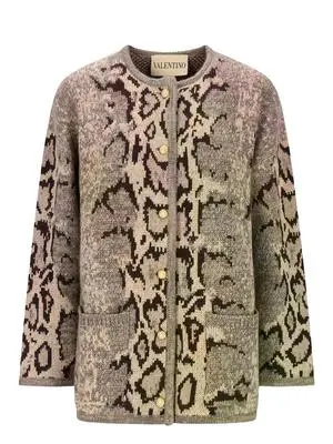Valentino Garavani Animalier-print Buttoned Cardigan - Neutrals