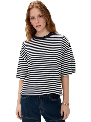 Lioness Bloom Short Sleeve - White Navy Stripe